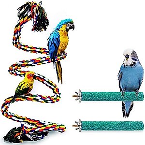 JIEZEE Bird Perch Stand Perch Birds Toys Rope Birds Ladder Platform Paw Grinding Stick Harness Cage Accessories for Parakeets Cockatiels Conures Macaw Budgie Lovebirds Finches Parrot [2+1] (L)