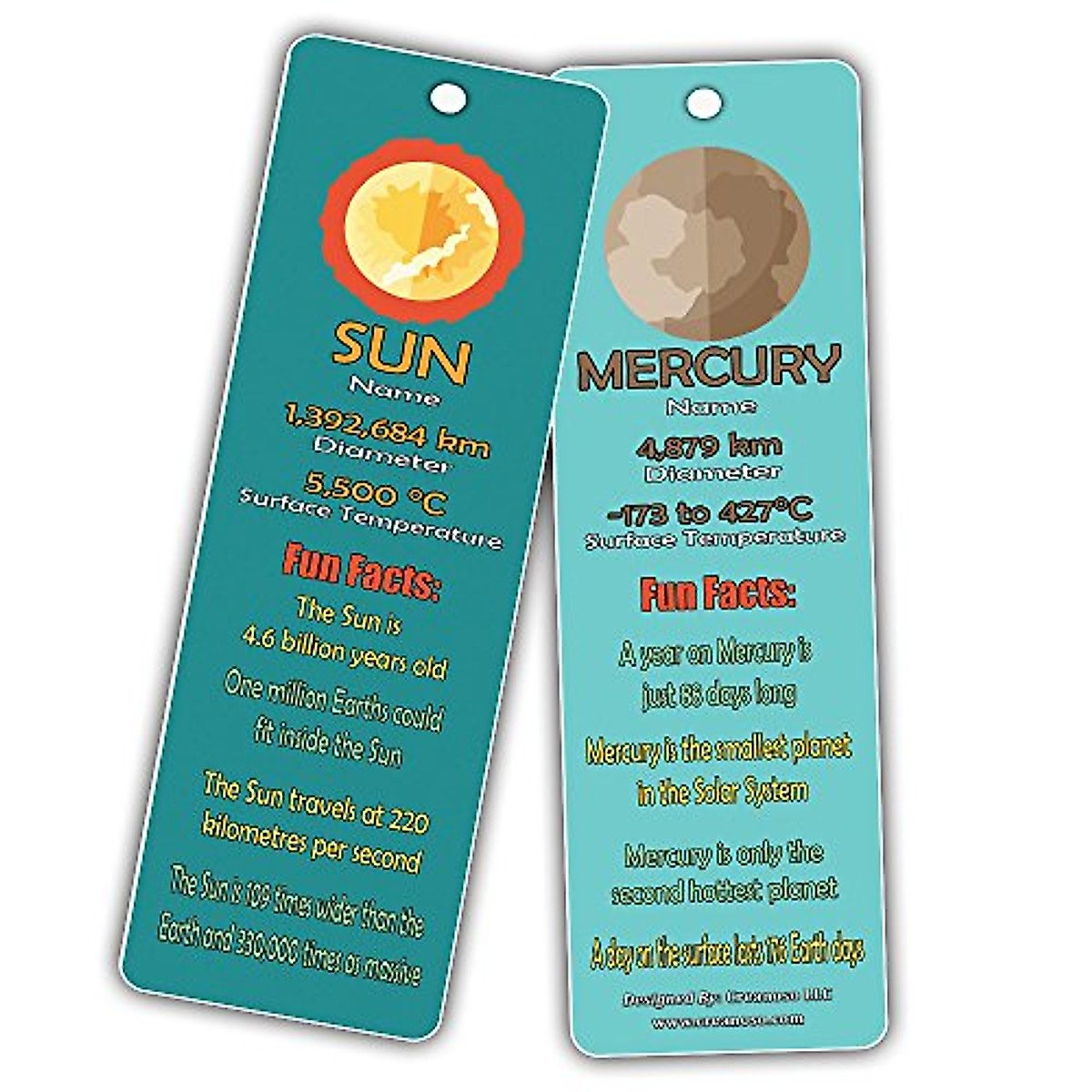 Outer Space Planets Universe Fun Facts Bookmark Cards (60-Pack)- Astronomy Sun Venus Mars Earth Moon Jupiter Saturn Uranus Neptune - Astrophysics Party Favors - Teacher Classroom Incentive Giveaways