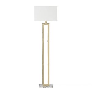 Globe Electric 12273 D'Alessio 58" Floor Lamp, Gold, White Linen Shade, Faux Marble Base, On/Off Socket Rotary Switch, Title 20 LED Bulb Included