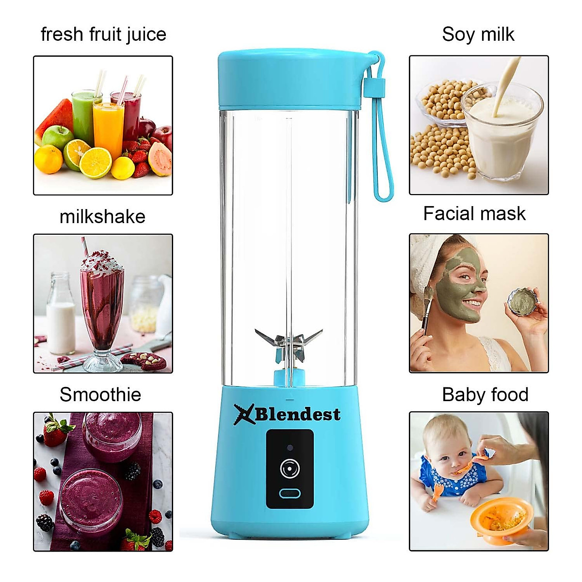 Blendest Portable Blender, USB Travel Juice Cup Personal Travel Blender Baby Food Mixing Machine with Updated 6 Blades with Powerful Motor Speed 18,000 rpm Rechargeable Battery,13.5 OZ (400ml) (Blue)