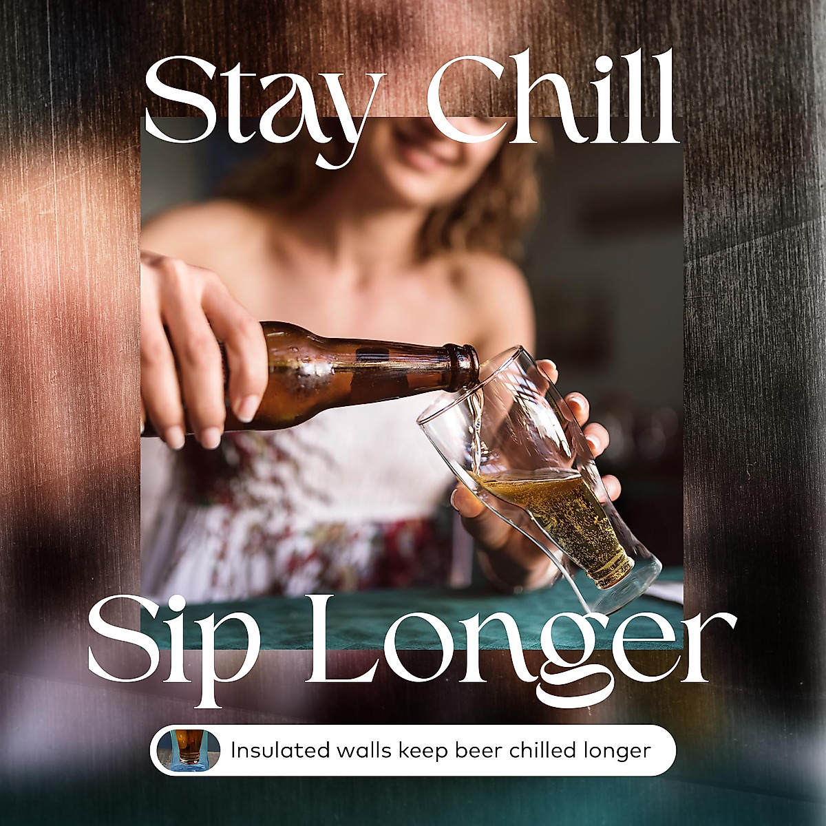 Dragon Glassware Beer Glasses - 13.5 oz Clear Double Wall Insulated Beer Glass Set of 2 - Upside Down Design - Holds One Full Bottle - Freezer Safe