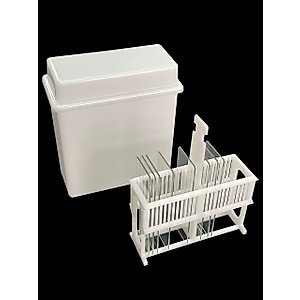 MUHWA White 24 Places Microscope Slides Staining Rack and Jar, Polypropylene