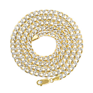 Nuragold 14k Yellow Gold 4.5mm Cuban Chain Curb Link Diamond Cut Pave Two Tone Pendant Necklace, Mens Womens Jewelry 16" 18" 20" 22" 24" 26"