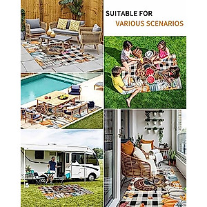 Outdoor Rug Carpet 5x8feet, Thanksgiving Retro Turkey Camping Area Rugs Soft Non-Shedding Non-Slip Floor Carpets Mat for Indoor Living Room,Bedroom Fall Harvest Pumpkin Buffalo Grid