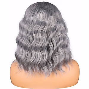 SYMEIW Silver Grey Wavy Headband Wig For Black Women Curly Half Wigs With Headband Attached Synthetic Wrap Wigs Turban Wigs For Women(Gray)…