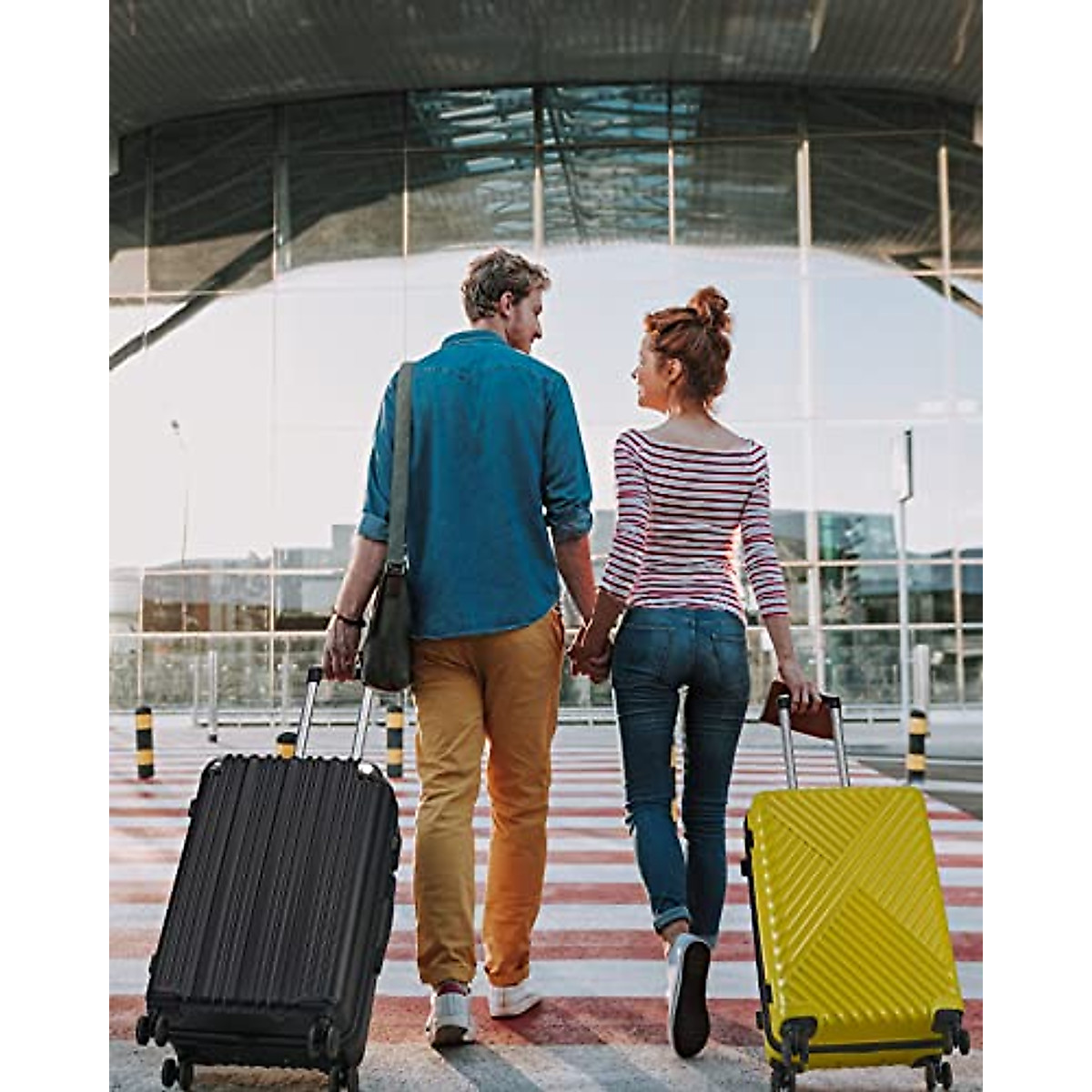 SunnyTour Luggage Sets Expandable ABS + PC Hardside Spinner Suitcase Sets 3 Piece with TSA Lock Double Wheels, Yellow