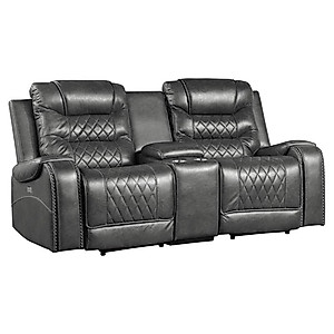 Lexicon Derringer Wall Hugger Power Double Reclining Loveseat, Gray