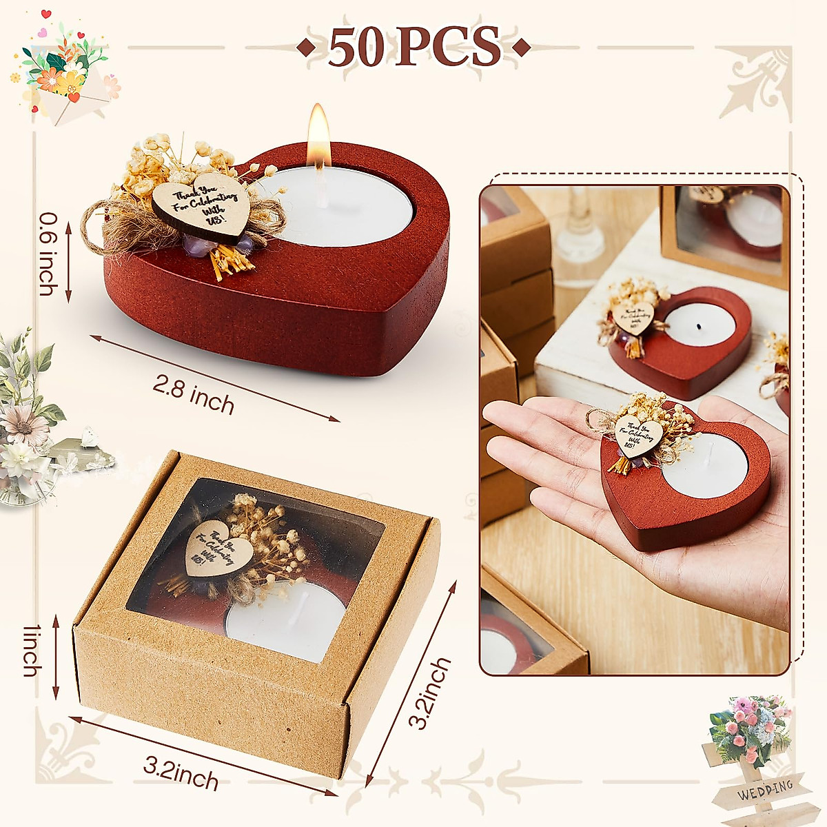 Otuuz Wedding Candle Bulk Bridal Shower Candles Rustic Wedding Favors for Guests Bulk Wedding Gifts Candles for Anniversary,Engagement, Party Favors Decor(Deep Wood Color, 50 Pcs)