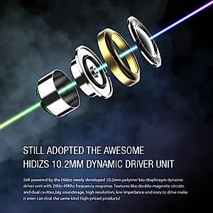 Hidizs MS1-Rainbow in-Ear Monitors Headphones, Hi Res IEMs Earphones with Detachable Cable, Polymer Diaphragm HiFi Bass Noise Cancelling Sports Headphones for Android Smartphones/Audio Players (Red)