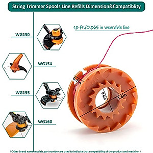 Vypart WA0010 String Trimmer Line Spool Compatible with Worx,0.065 in 10ft Edger Spool Line with WA6531 Spool Cap Cover (12 Spool+3 Cap)