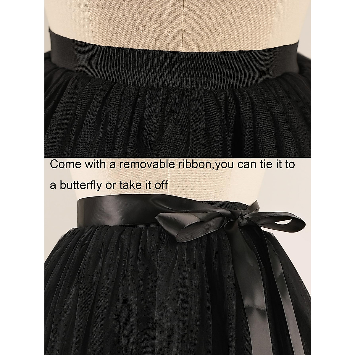 EllieHouse A Line Long Maxi Bridesmaid Tulle Skirt for Wedding Evening Party P68 Black L