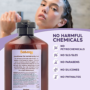 Botany Natural Conditioner for Normal to Dry Hair with Organic Argan Oil, Geranium, and Lavender - Vegan Conditioner for Women and Men SLS/SLES, Silicon, Paraben and Cruelty Free,17.6 oz