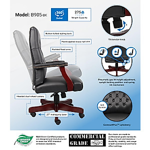 Boss Office Products Classic Executive Caressoft Chair with Mahogany Finish in Black