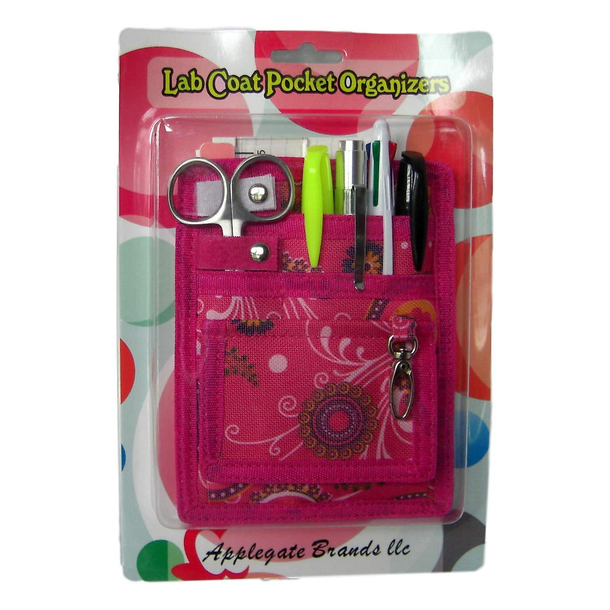 6 Piece Protective Lab Coat Pocket Organizer Kit Has Pretty Pink Paisley Pattern You're Sure to Love! Attractive Yet Durable-Made of Super Strong 600d Denier- Gift for Nurses, Students & You!