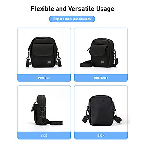 Black Small Side Shoulder Bag Crossbody Bag For Men Women Mini Messenger Bag Satchel Travel Purse Passport Holder Bag, Cell Phone Purse Neck Pouch Wallet- Unisex