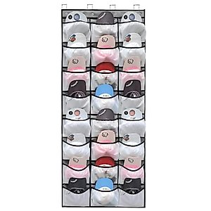 Hat Racks for Baseball Caps, Baseball Hat Organizer, 24 Deep Pocket Hat Storage & Ballcap Display Holder, Hat Holder with 4 Door Hooks