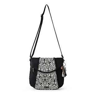 Sakroots Foldover Crossbody Bag in Cotton Canvas, Multifunctional Purse with Adjustable Strap & Zipper Pockets, Black & White Soulful Desert 2