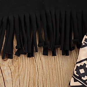 Newborn Baby Girls Clothes Sets 3pcs Letter Short Sleeve Tassel T Shirts Snakeskin Printed Shorts Headband (Black, 0-6 Months)