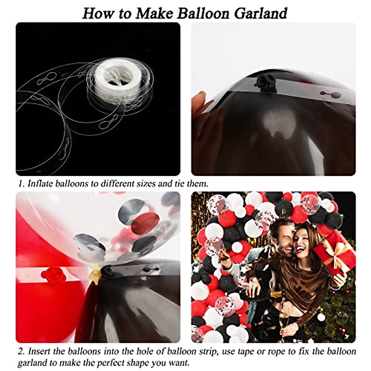 RUBFAC 133pcs Red Black White Balloons Garland Arch Kit, Red and Black White Balloons Arch with Confetti Balloons for Shower Birthday Graduation Racing Car Poker Card Decorations Supplies