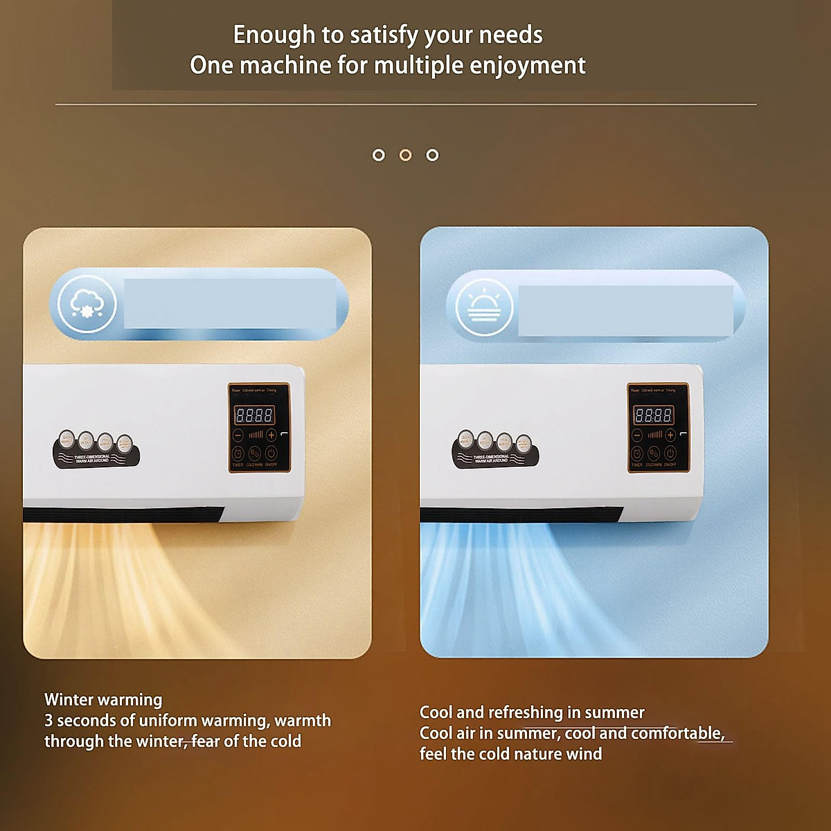 ZJchao Small Air Conditioner, Wall Mounted Heating Machine Dual Use Highly Efficient Wide Angles Mobile Mini Heater Machine Hot Fan with Heating and Indoor Wind for Bedroom Living