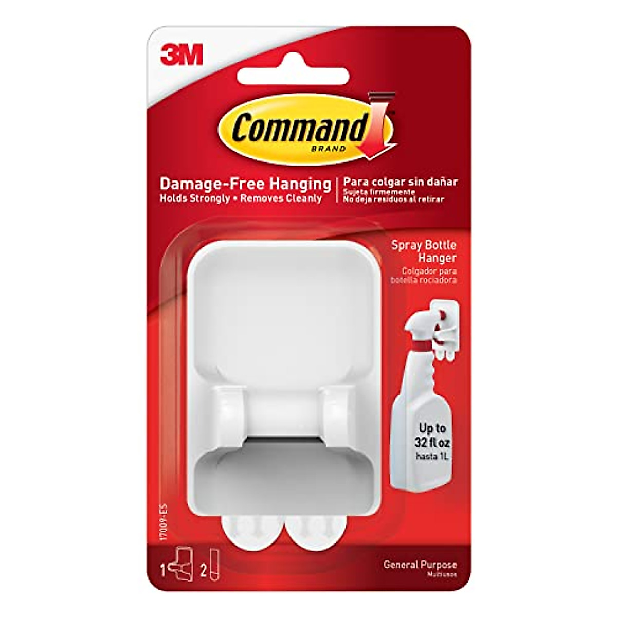 Command Spray Bottle Hanger, Total 2 Holders with 4 Command Strips, 2 Pack of 1 Hanger, Organize Damage-Free