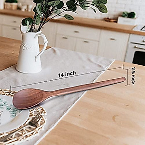 Wooden Spoon for Cooking, 14 Inch Walnut Wood Mixing Spoon for Soup Stirring, Nonstick Kitchen Serving Spoons Scooper Utensil with Long Comfortable Handle Smooth Finish Tableware