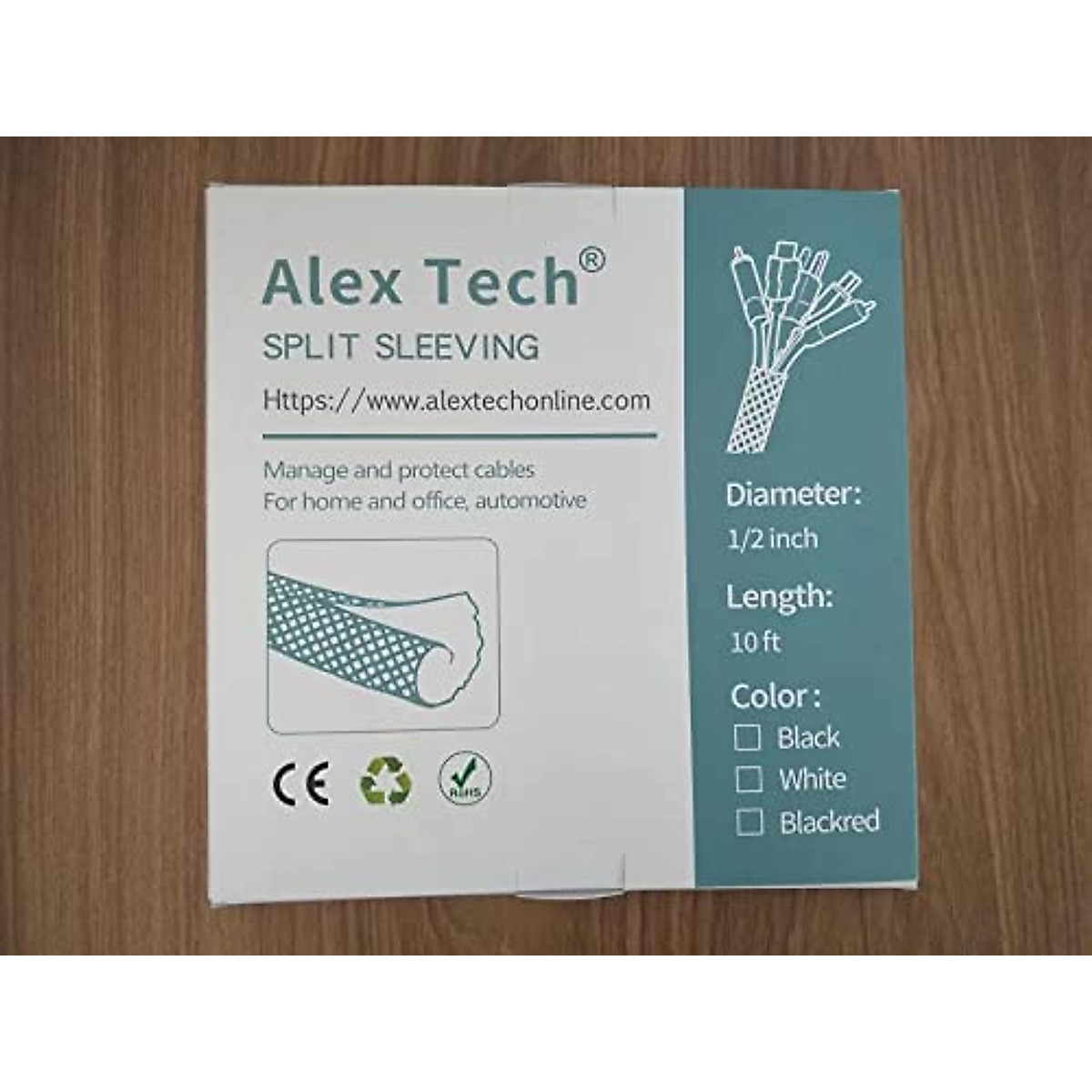 Alex Tech 10ft - 1/2 inch Cord Protector Wire Loom Tubing Cable Sleeve Split Sleeving for USB Cable Power Cord Audio Video Cable – Protect Cat from Chewing Cords - Black