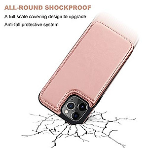 ONETOP Compatible with iPhone 12 Pro Max Wallet Case with Card Holder,PU Leather Kickstand Card Slots Case, Double Magnetic Clasp and Durable Shockproof Cover 6.7 Inch(Rose Gold)