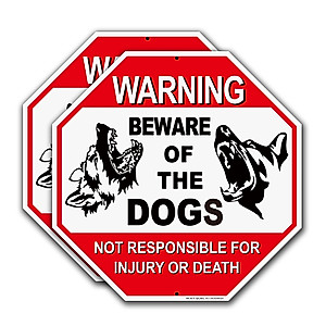 Beware of Dog Sign Reflective Highly Visible 12x12" Dog Warning Signs Beware of The Dogs Aluminum Warning Sign,2 Pack, Not Responsible for Injury Or Death , Business, Driveway Alert