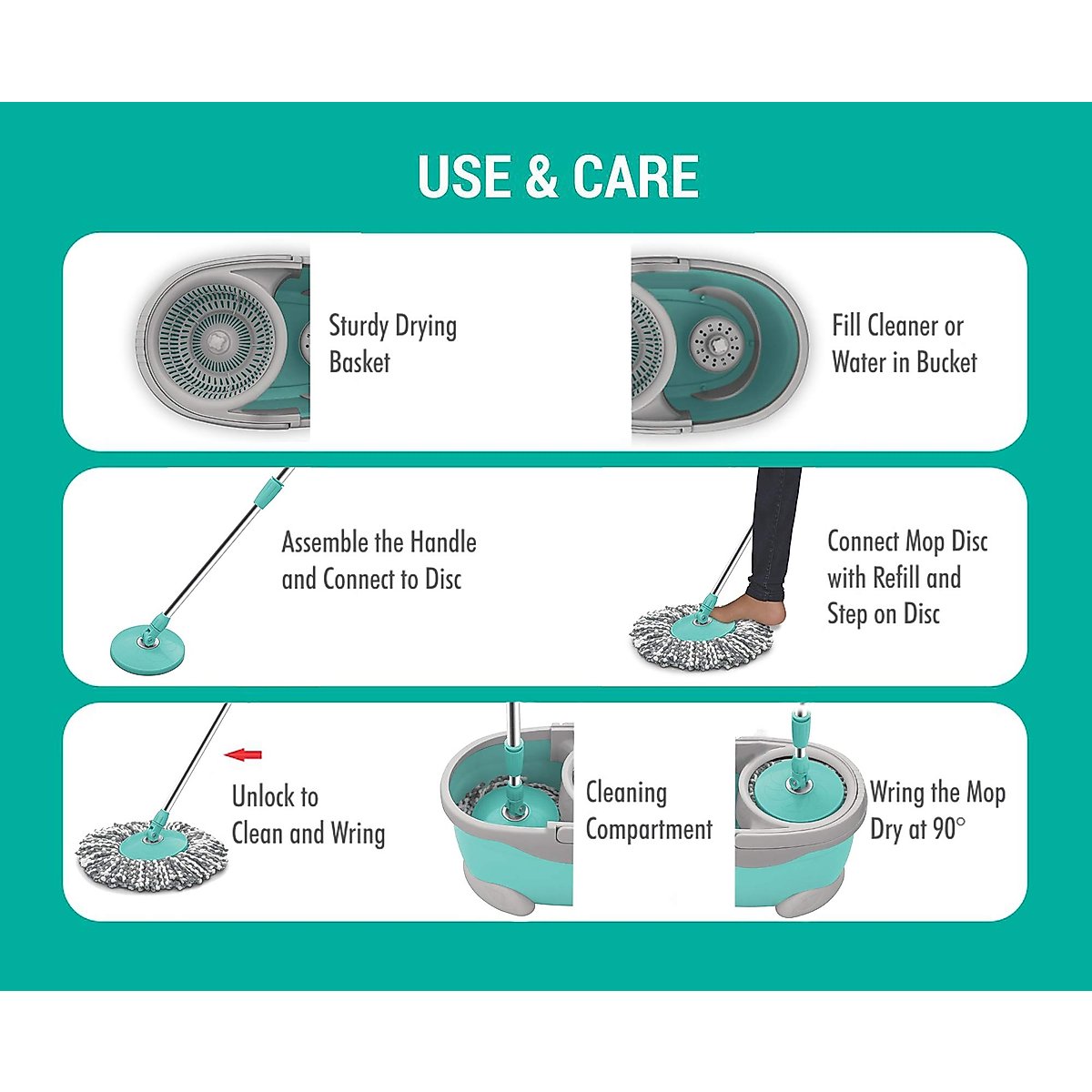 Spotzero Mop and Bucket with Wringer Set for Floor Cleaning with Wheels, 2 Microfiber Refills included, Extendable Handle, 360 Spinning System, (trapeadores con cubeta giratoria 360) Maxx Spin Mop