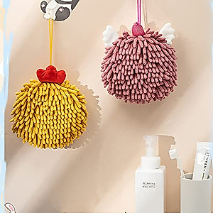 Wucmene Hand Towels for Bathroom Decorative Set, Chenille Hanging Hand Towel Ball Microfiber Plush Absorbent Soft Small Bath Towel with Loop for Kitchen Sink or Powder Room (Purple+Yellow)