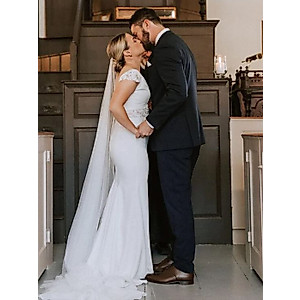 HEREAD Bride Wedding Veil 118" Long Cathedral Length Bridal Tulle Hair Accessoies with Comb and Cute Edge (118" Width, White)