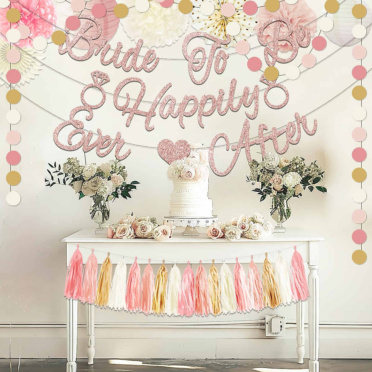 Bridal Shower Decorations,Pink Bridal Shower Decorations Includes Bride To Be Happily Ever After Decorations Paper Flower Ball for Wedding Bachelorette Party Decorations