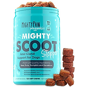 Mighty Paw Waggables Mighty Scoot (Made in USA) | Dog Digestive Support Anal Gland Chews. Dog Anal Gland Scoot for Dogs. Beet Pulp & Pumpkin Dog Fiber Supplements. Pet Bowel Gut Health (120 Count)