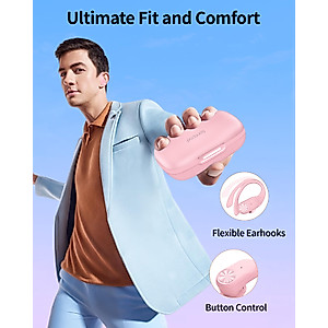 Bluetooth Headphones Wireless Earbuds 80hrs Playtime Wireless Charging Case Digital Display Sports Ear buds with Earhook Premium Deep Bass IPX7 Waterproof Over-Ear Earphones for TV Phone Laptop Pink