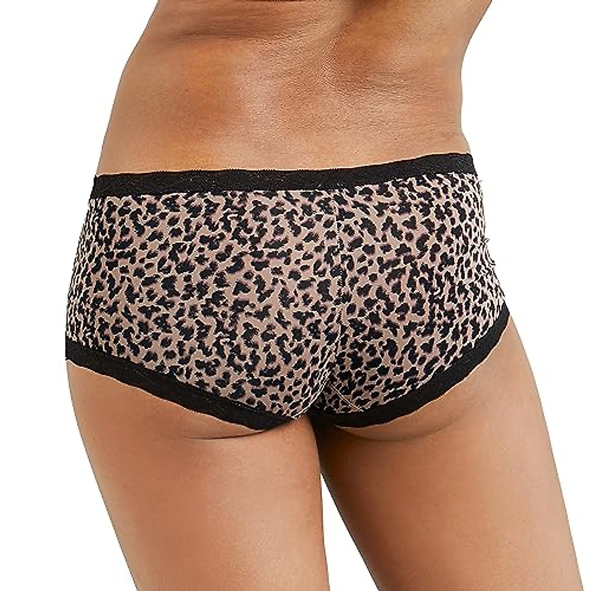 Maidenform Women's Underwear, Microfiber with Lace Boyshort Panties, One Fab Fit, 3-Pack, Sandshell/Sandshell/Iced Mocha Leo Print