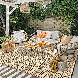 Reversible Outdoor Rugs for Patio Decor 5x8ft Waterproof Portable Outdoor Carpet Mat Large Plastic Straw Rug Geometric Bohemian Area Rug for Patio Clearance RV Camping Picnic Beach Backyard