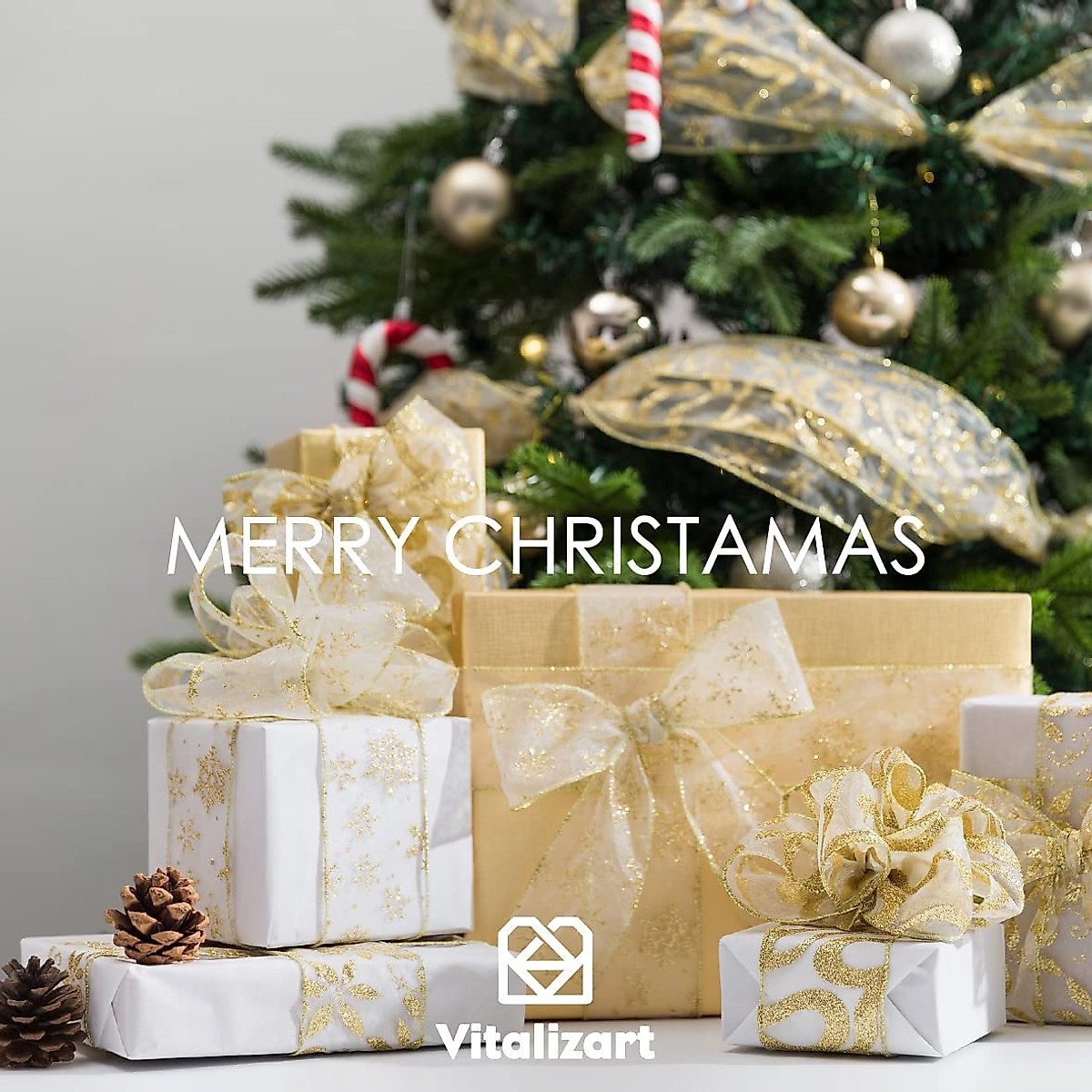 Vitalizart Christmas Ribbon Gold Wired Organza Sheer Ribbon 2.5 Inch x 10 Yards Glitter Snowflake for Tree Decoration Gift Wrapping Crafts Wreath Topper Bow Wedding Invitations Bridal Bouquets