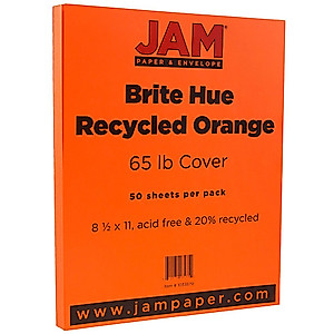 JAM PAPER Colored 65lb Cardstock - 8.5 x 11 Coverstock - 176 gsm - Orange Recycled - 50 Sheets/Pack