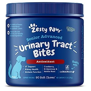 Zesty Paws Senior Cranberry Supplement for Dogs - Bladder Bites for Dogs - Kidney & Urinary Tract for Dogs - Soft Chews with D-Mannose, Vitamin B6 & L-Arginine - Chicken - 90 Count