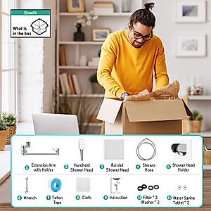 Shower Head with Handheld, Shawilk 8’’ High Pressure Rain shower Head with Adjustable Extension Arm Dual Square Shower Head Combo With 3 Spray Settings, 5ft Shower Hose, Anti-leak & Easy Installation