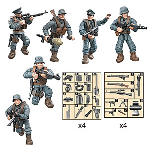 MEIEST 6 PCS Mini WWII Soldier Military Action Figures, Army Model Building Block Toys with Multiple Military Weapons Accessories,Party Favors Set for Kids (German Army)