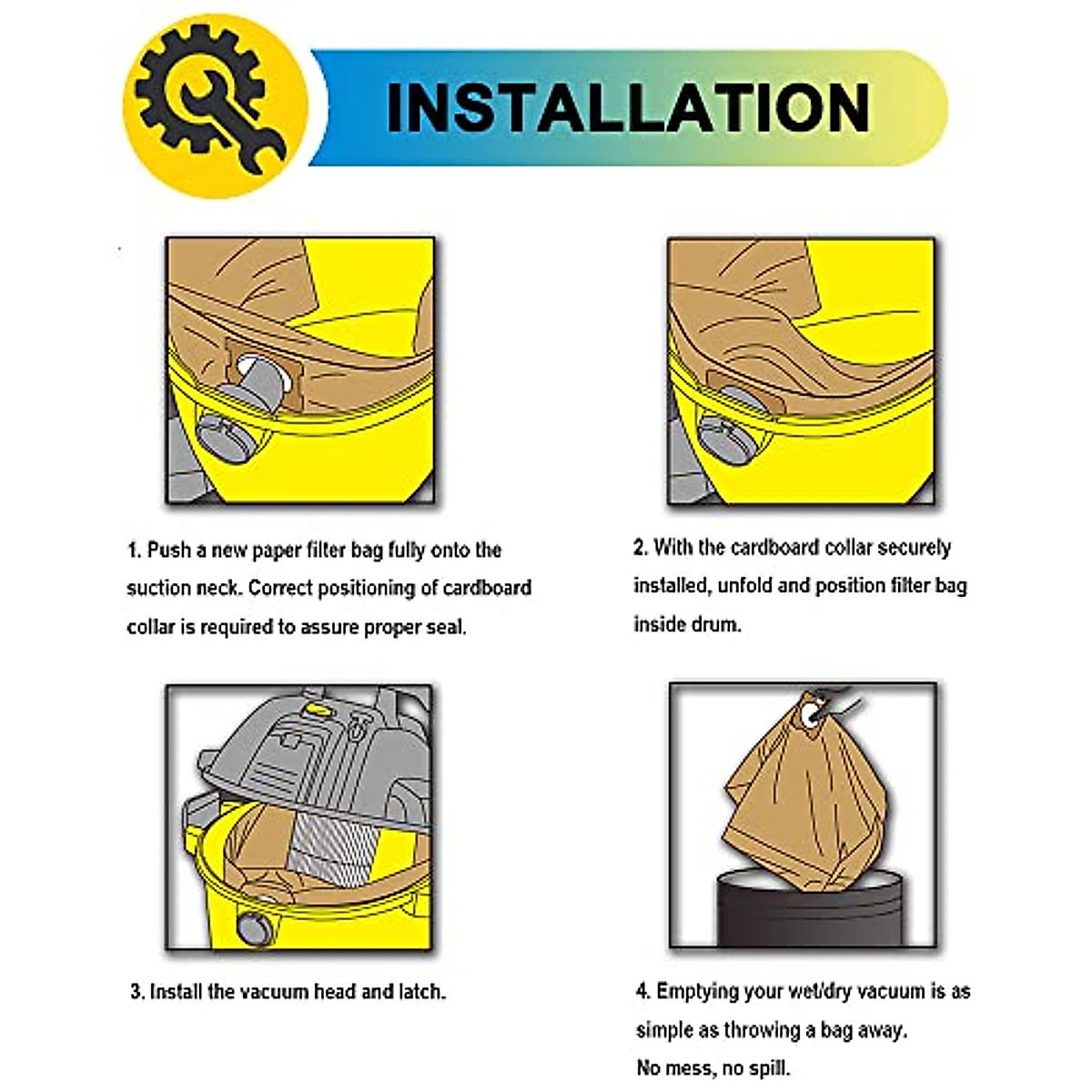 SpaceTent 6 Pack DEWALT DXVA19-4101 High Efficiency Replacement Filter Bags for DEWALT 6 to 10 Gallon Wet/Dry Vacs - Part # DEWALT DXVA19-4101