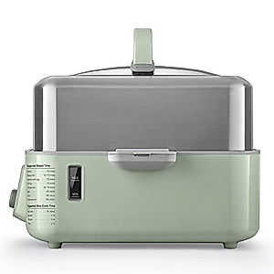 BUYDEEM G563 5-Quart Electric Food Steamer for Cooking, One Touch Vegetable Steamer, Digital Multifunctional Steamer, Quick Steam in 60s, Stainless Steel Steamer Tray & Glass Lid, Cozy Greenish, 1500W