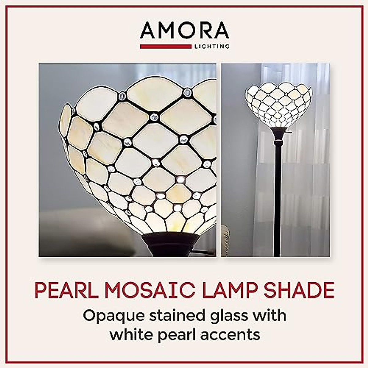 Amora Upright Tiffany Floor Lamp - 72” Pearl Stained Glass Floor Lamp