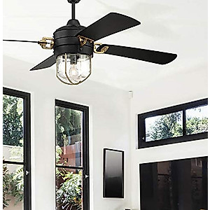 Craftmade NOL52FBSB4 Nola Dual Mount 52" Ceiling Fan with LED Light and Remote, 4 Blades, Flat Black & Satin Brass