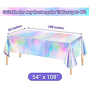 4 Pack Iridescence Plastic Tablecloths Shiny Disposable Laser Table Covers 54" x 108" Sequin Holographic Foil Tablecloths for Birthday, Wedding, Party, Picnic, Buffet, Christmas Decorations