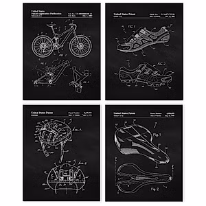 Vintage Mountain Bike Patent Prints, 4 (8x10) Unframed Photos, Wall Art Decor Gift for Home Single Track Trail Office Cycling Work Gear Garage School College Student Teacher Coach Specialized Team Fan