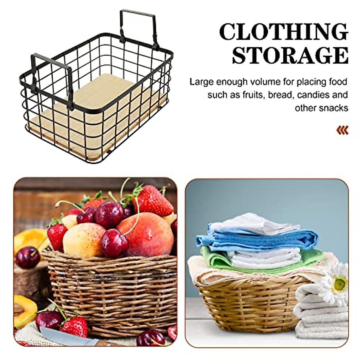 Zerodeko Bathroom Storage Bathroom Storage Bathroom Storage Decorative Metal Wire Basket with Handles Bread Vegetable Fruit Storage Basket Bowl Kitchen Bathroom Organizer Basket Baskets