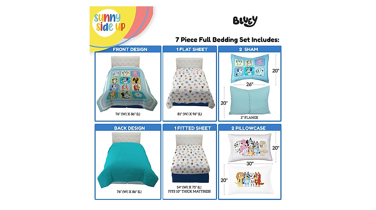 Bluey & Friends Comforter Set - 7 Pieces for Kids